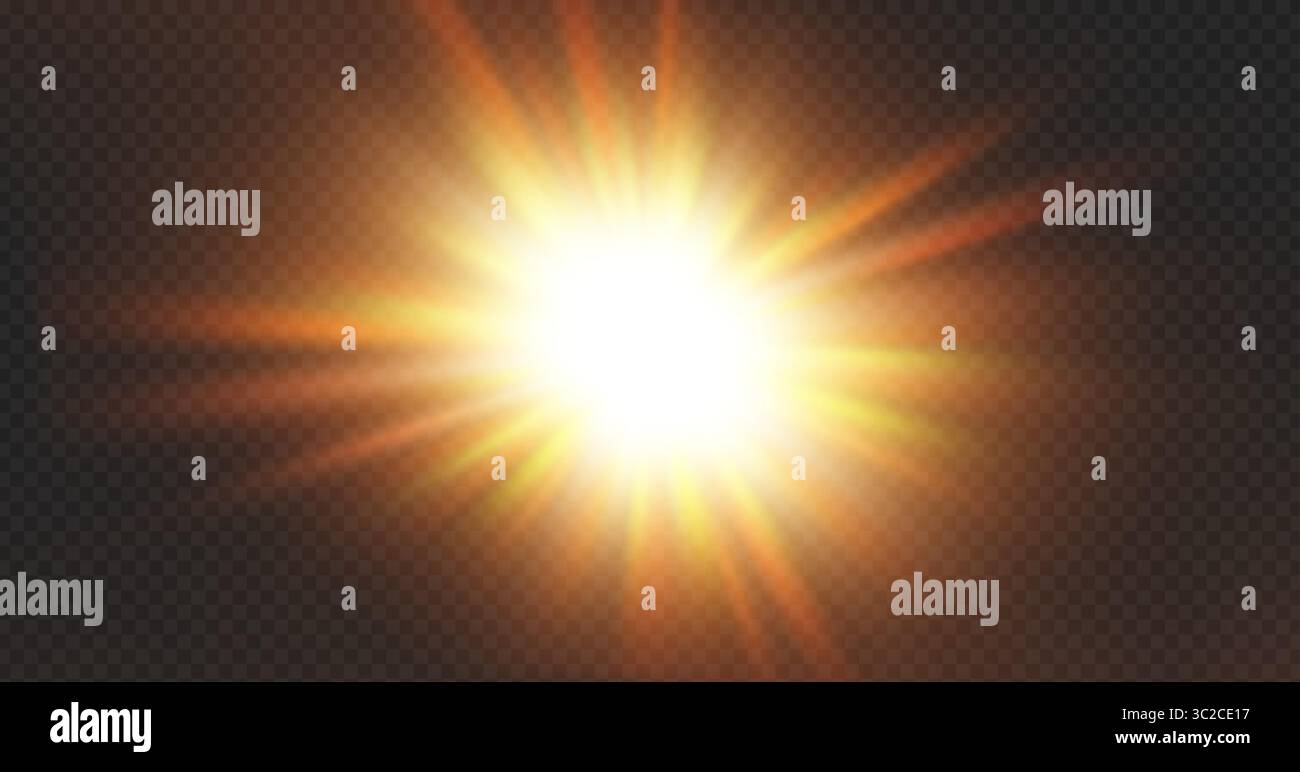 Sun Light Overlay with Flare Effect and Sparkle Ray Background. Bright ...