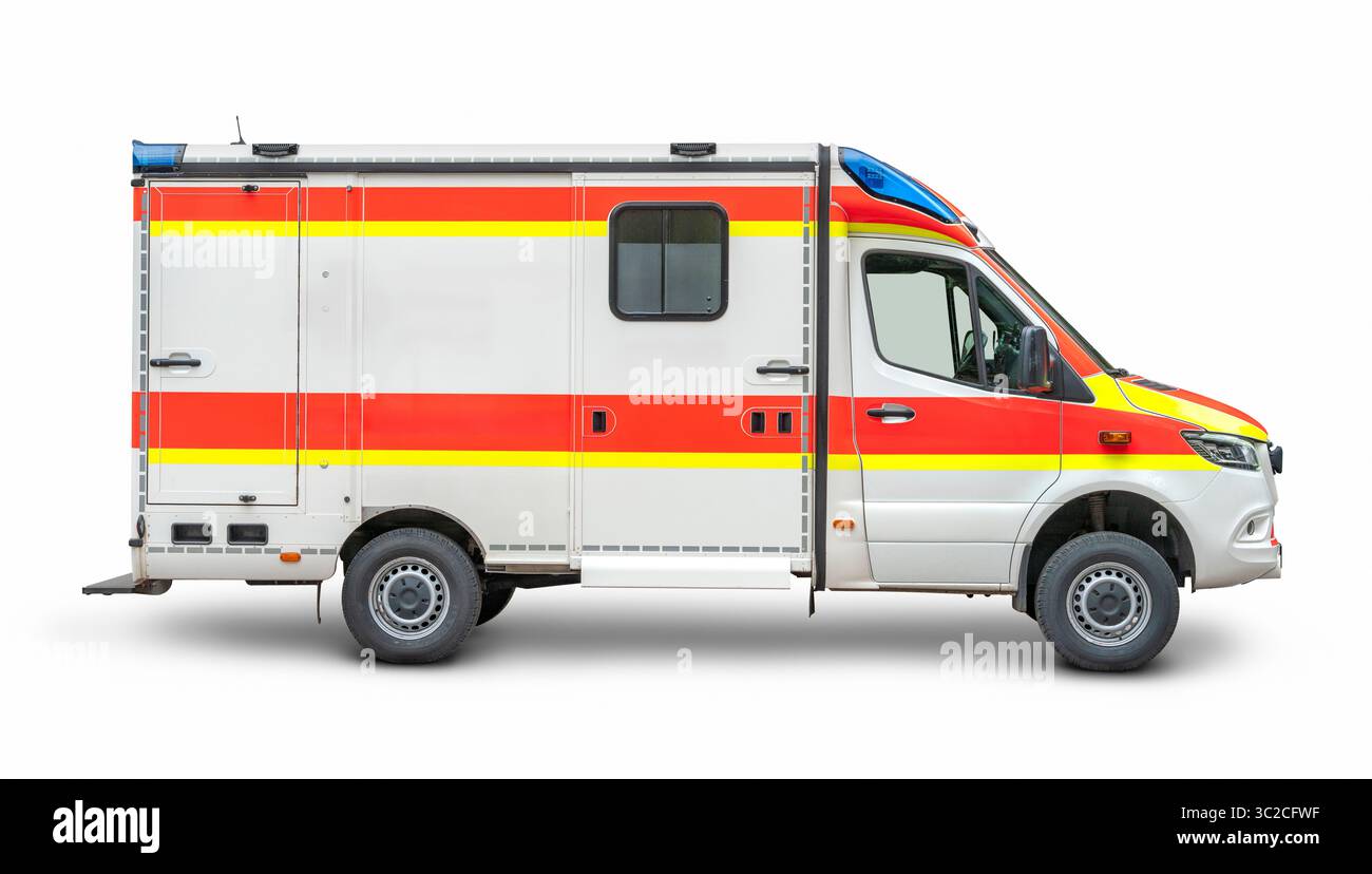 German ambulance car isolated in white back with shadow Stock Photo - Alamy