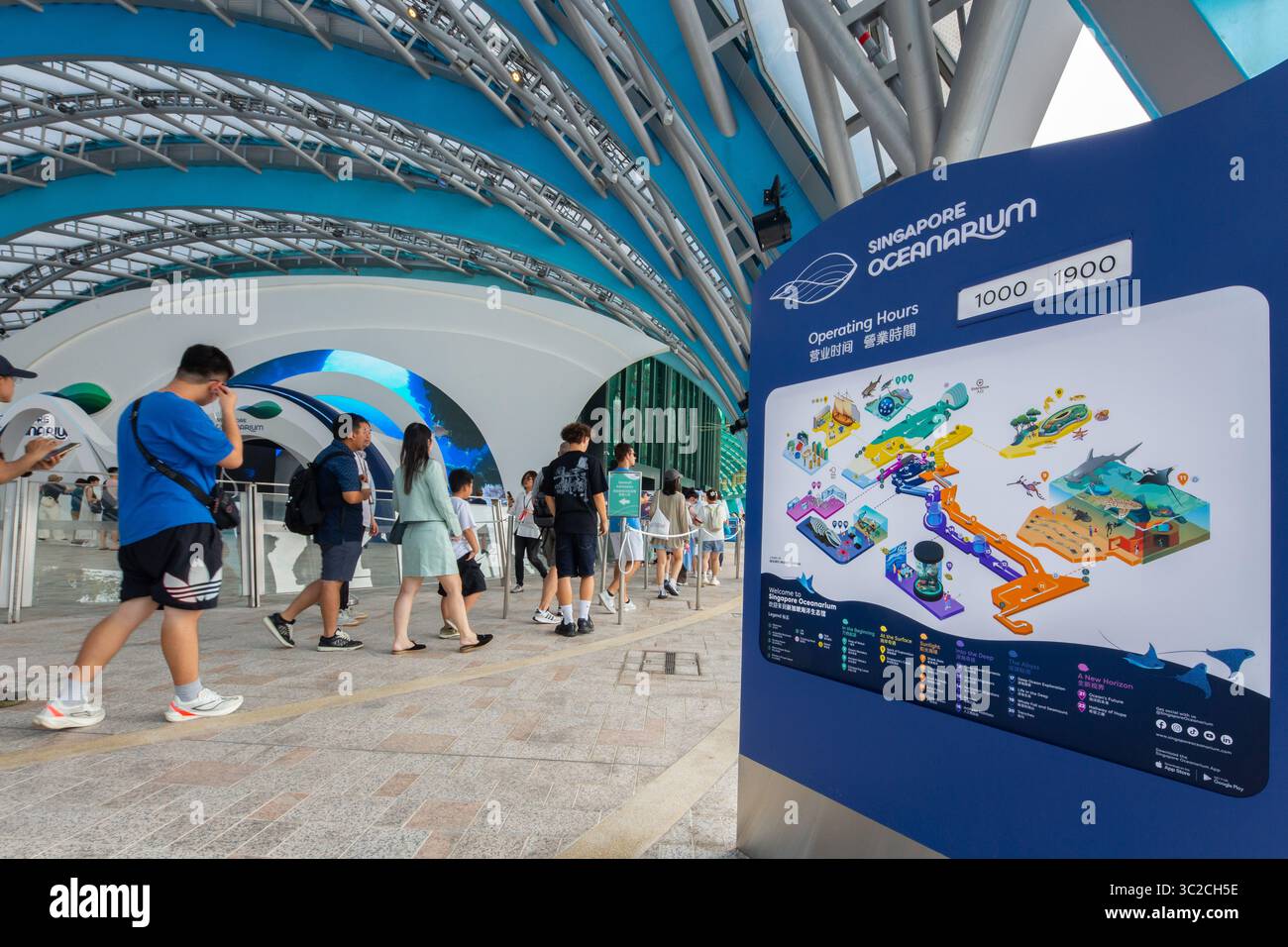Map of Oceanarium at Sentosa, Singapore. Travelers are making their way ...