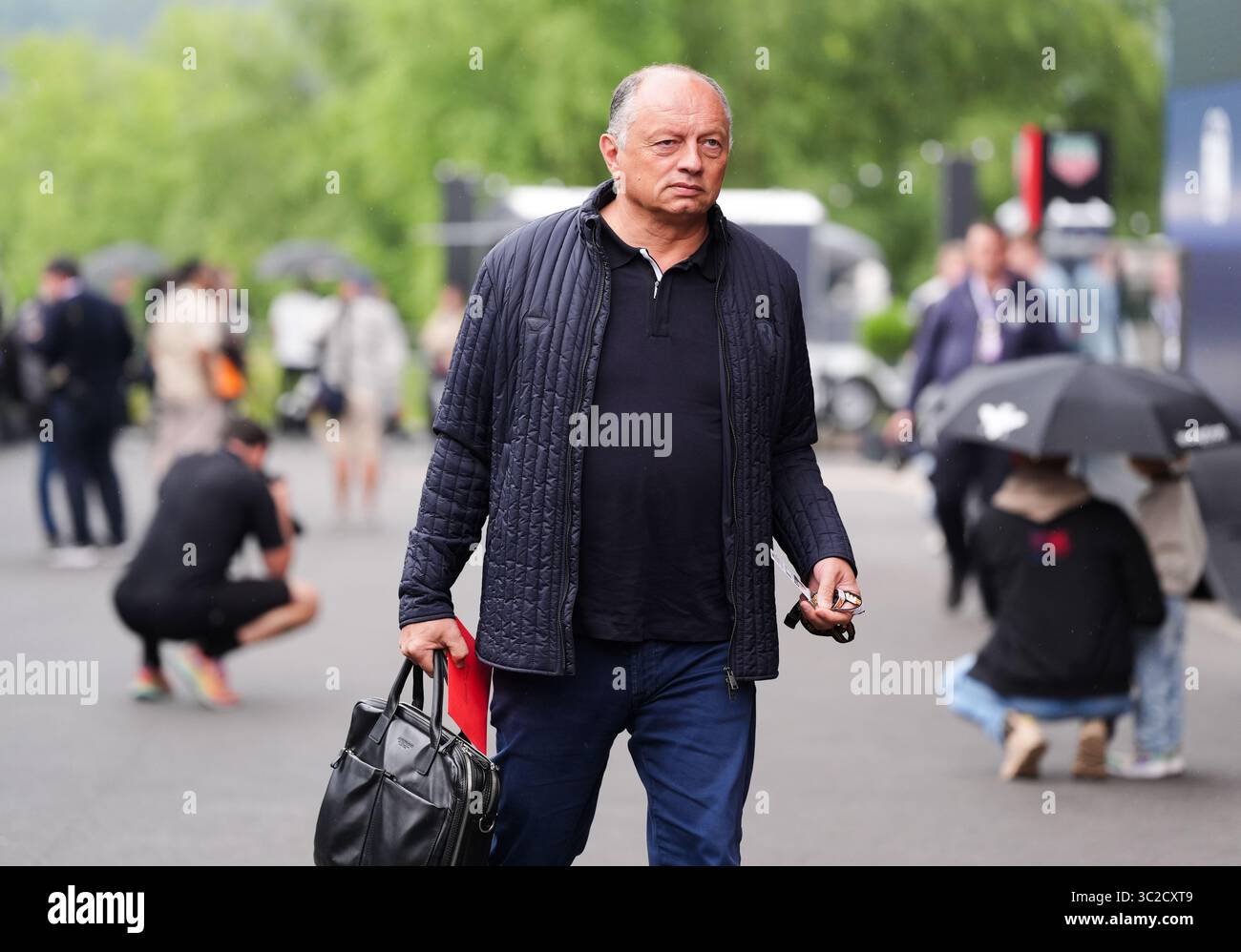 Ferrari team principal Fred Vasseur arriving at the Circuit de Spa-Francorchamps, Stavelot ...