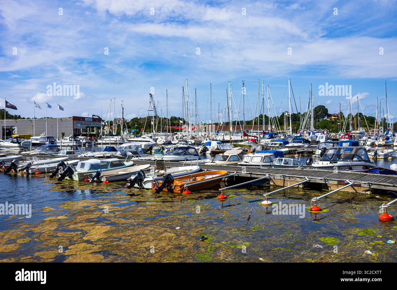 Maritime atmosphere with a marina full of boats in Henan on Orust ...