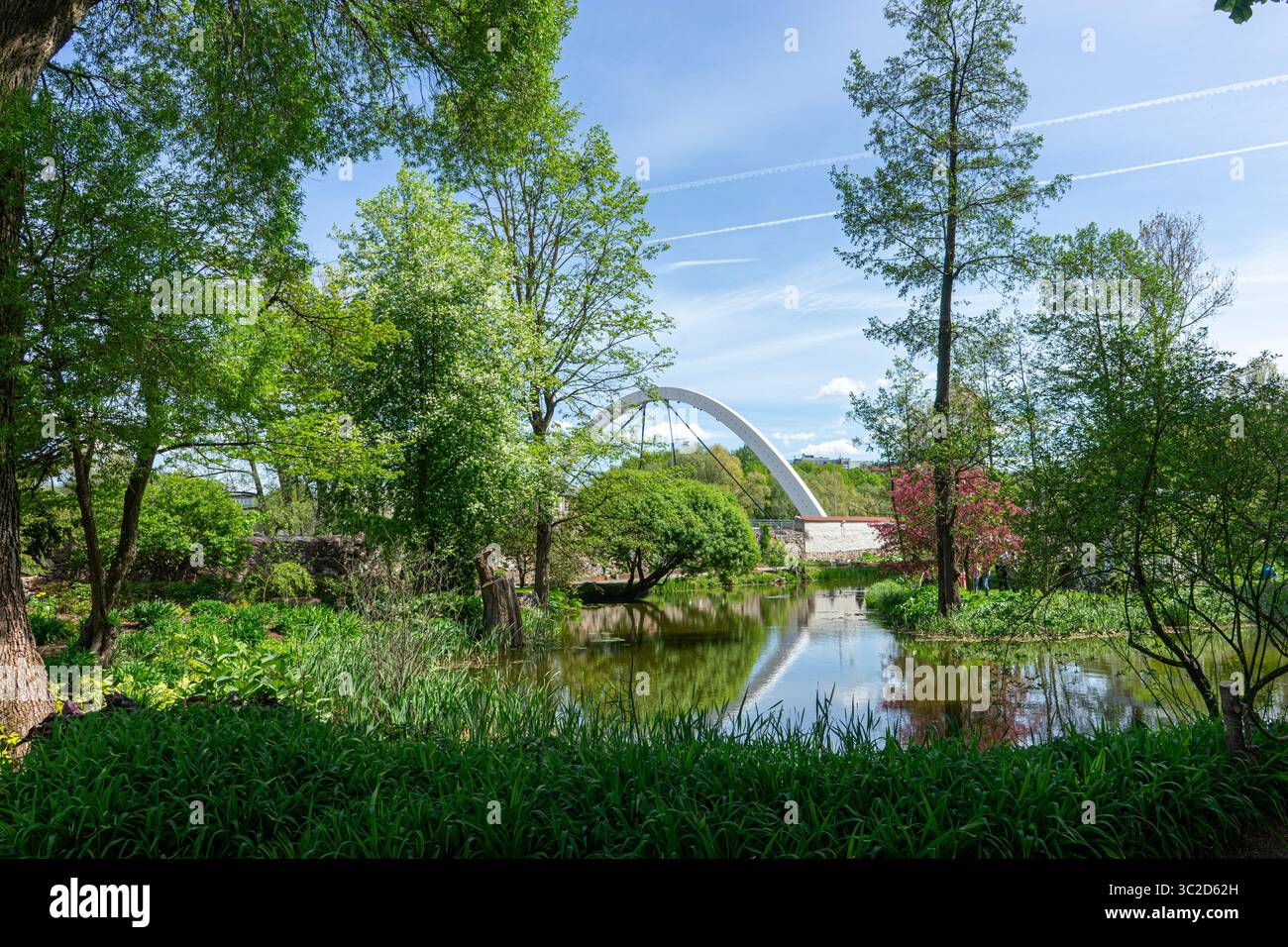 Arch bridge spanning the Emajõgi River in Tartu, Estonia, viewed from ...