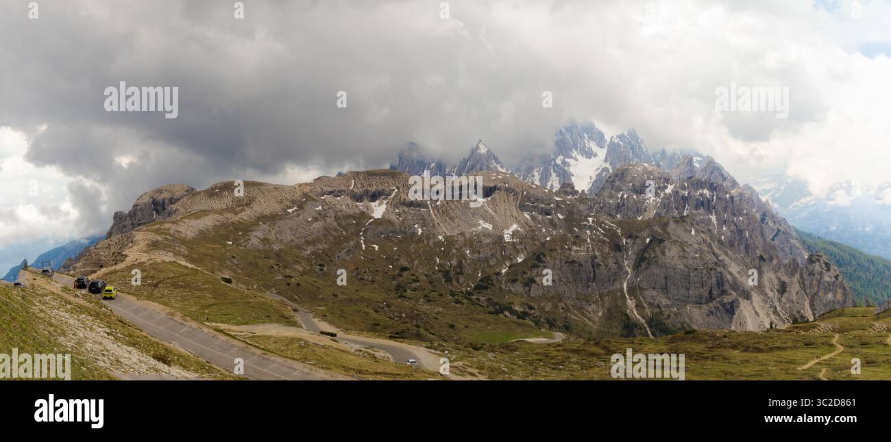 Panoramic view of Croda dei Toni from Tre Cime di Lavaredo, with rugged ...