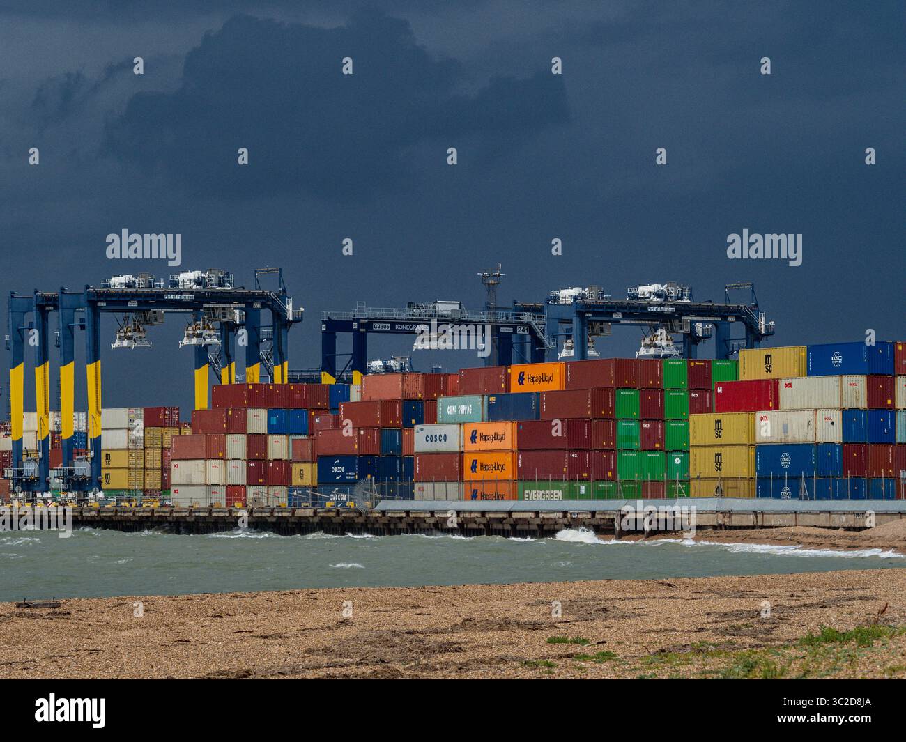 Felixstowe Port containers. Shipping containers stacked at Felixstowe ...