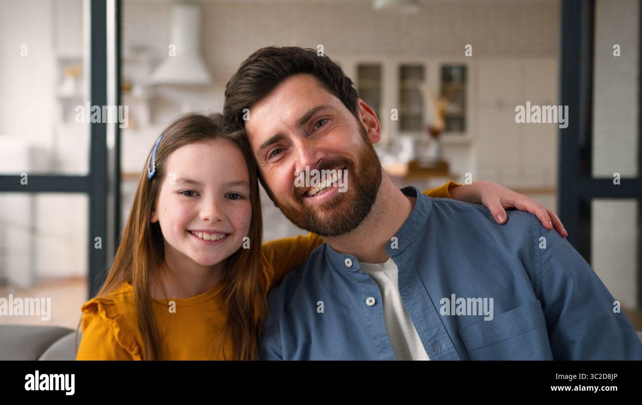 Happy carefree family portrait Caucasian child little girl kid daughter ...