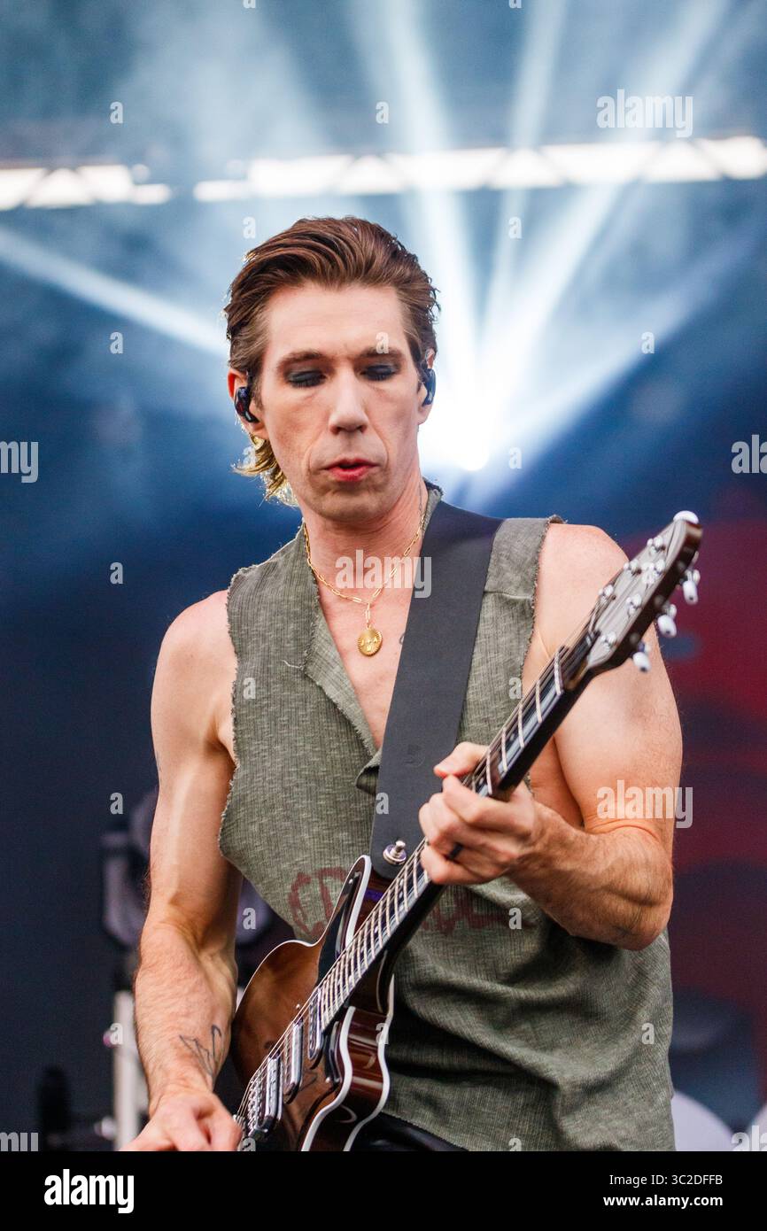 Josh Ramsey of Marianas Trench performs at K-Days in Edmonton. (Photo by Ron Palmer / SOPA ...