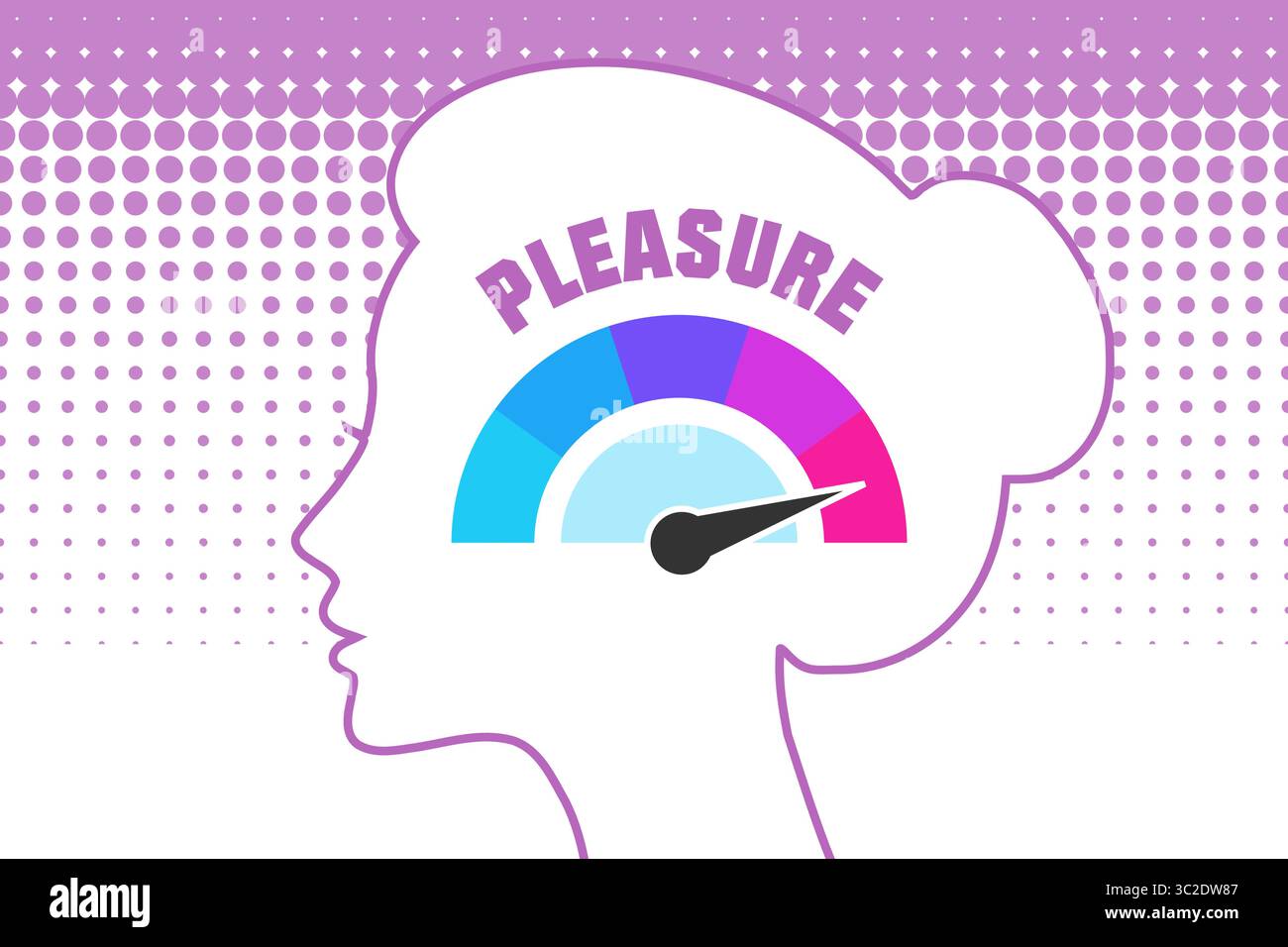 Pleasure level meter on a woman head profile view. Concept illustration ...