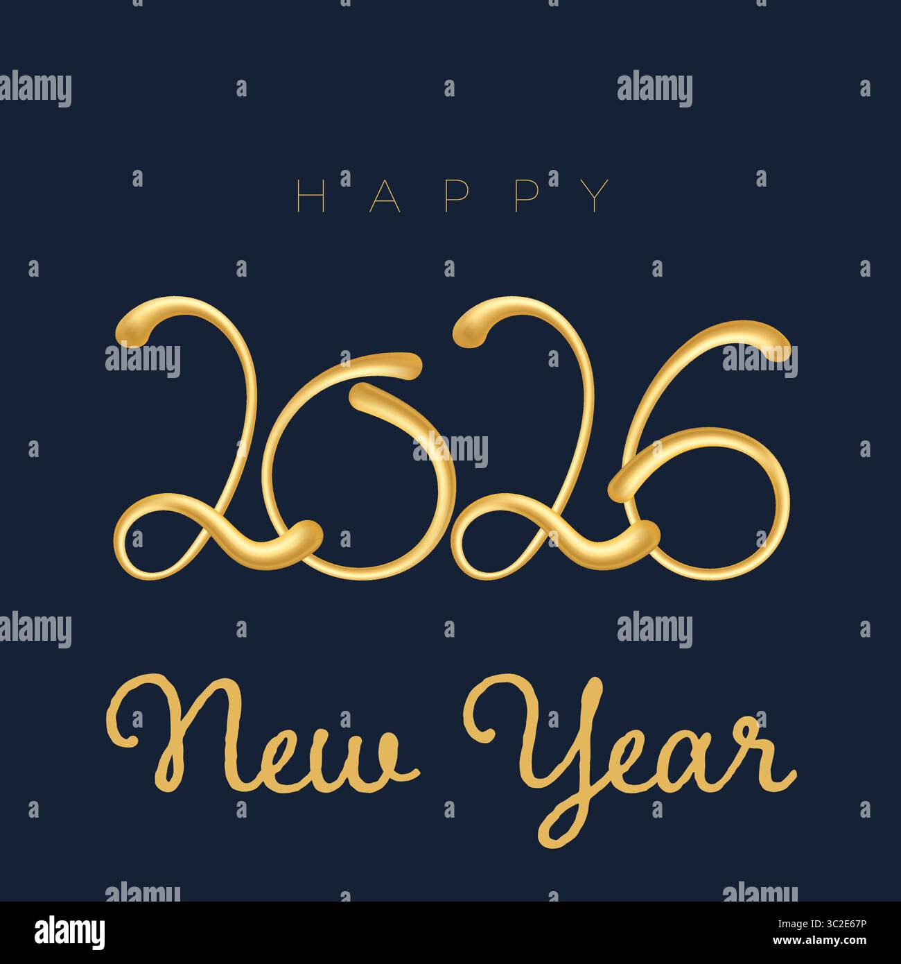Creative curly style 3D gold 2026 numbers with script New Year ...