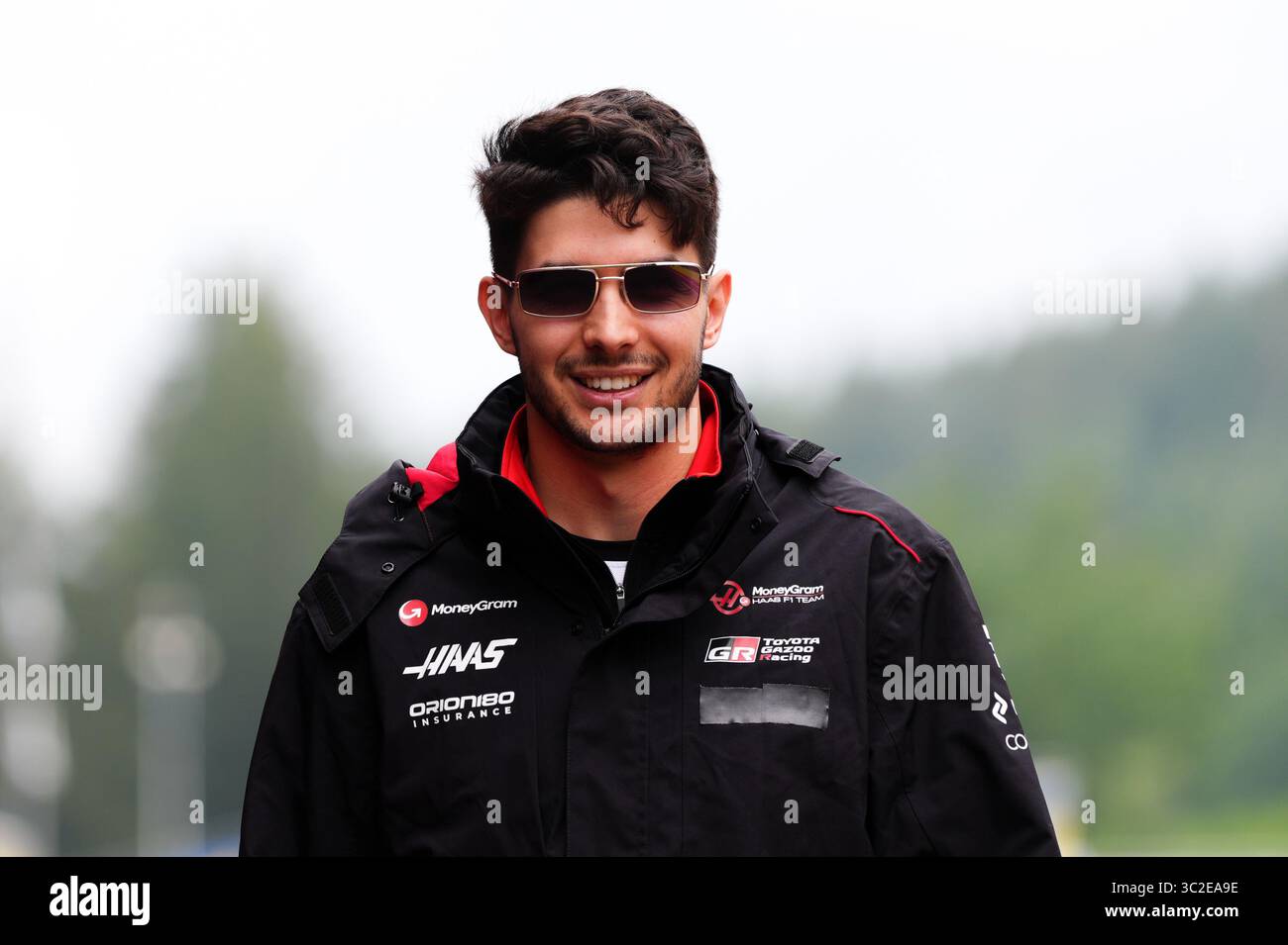 Haas driver Esteban Ocon arriving at the Circuit de Spa-Francorchamps ...