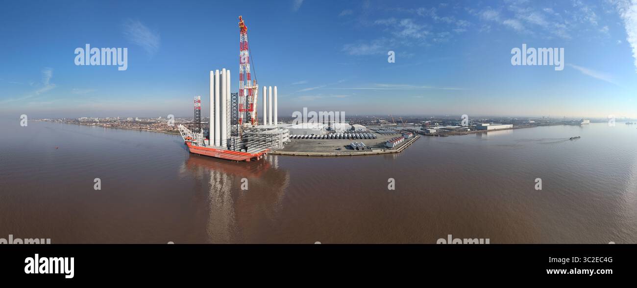 aerial view of Siemens Gamesa Renewable Energy factory, offshore wind ...