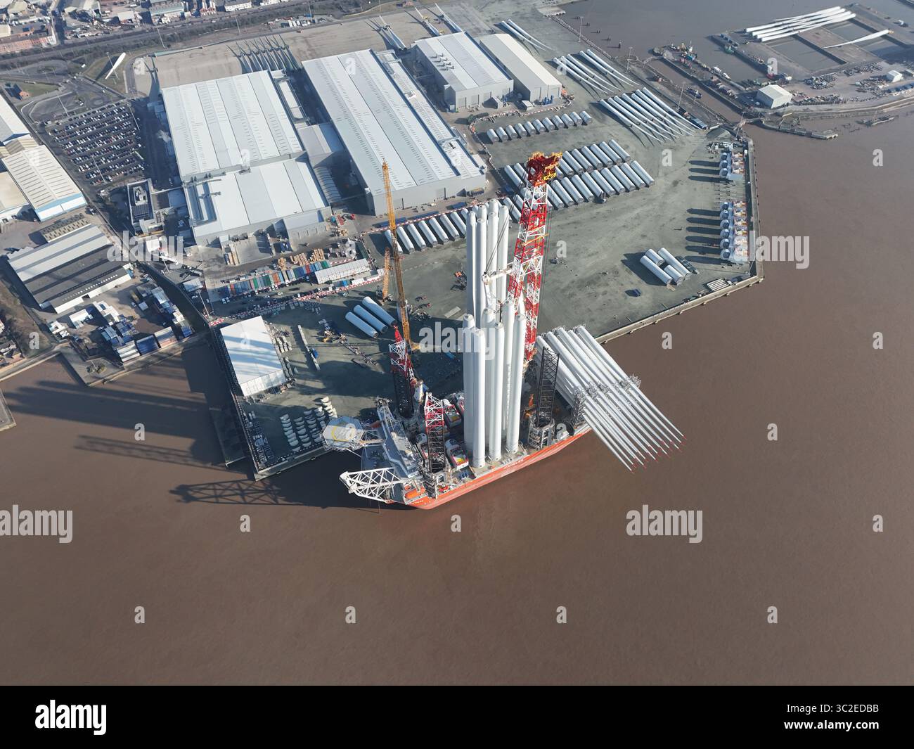 aerial view of Siemens Gamesa Renewable Energy factory, offshore wind ...
