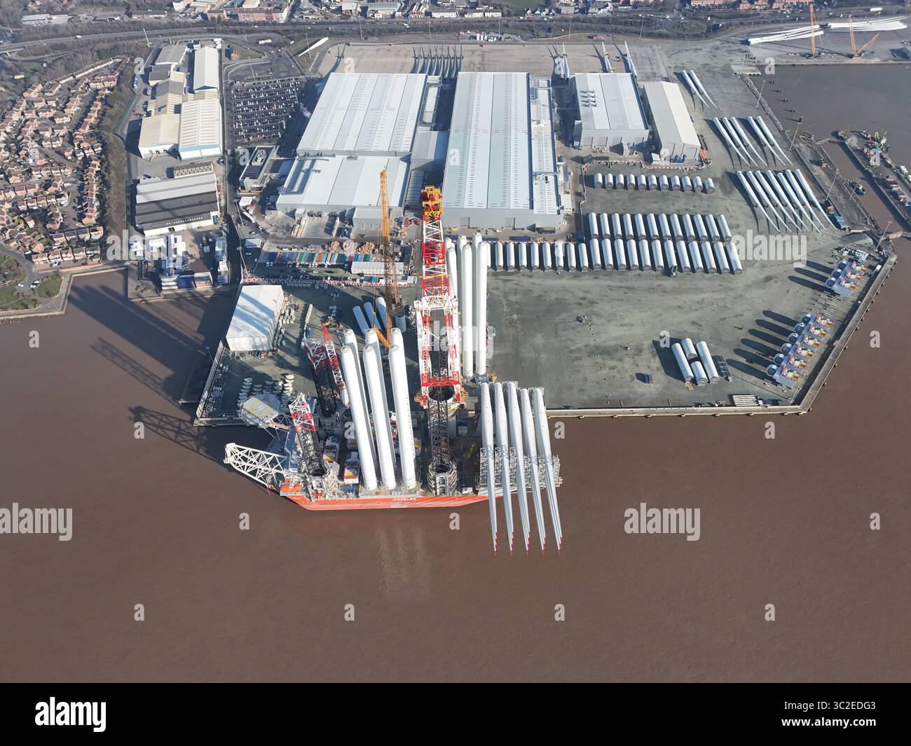 aerial view of Siemens Gamesa Renewable Energy factory, offshore wind ...