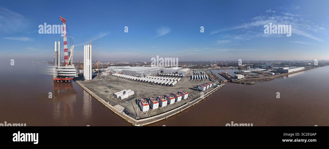 aerial view of Siemens Gamesa Renewable Energy factory, offshore wind ...