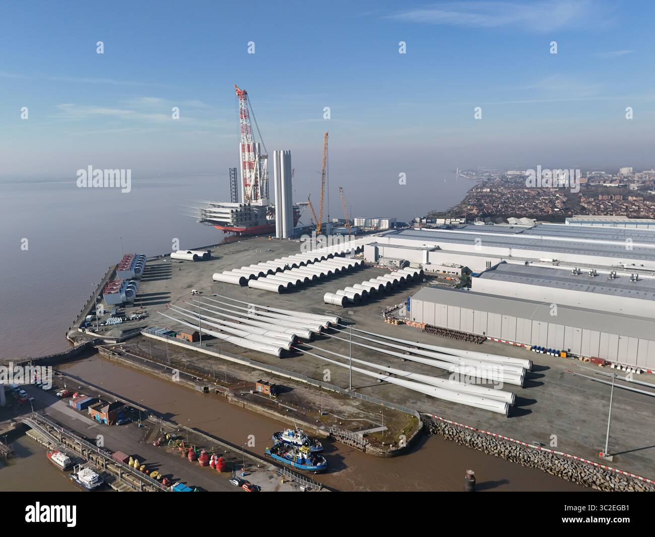 aerial view of Siemens Gamesa Renewable Energy factory, offshore wind ...