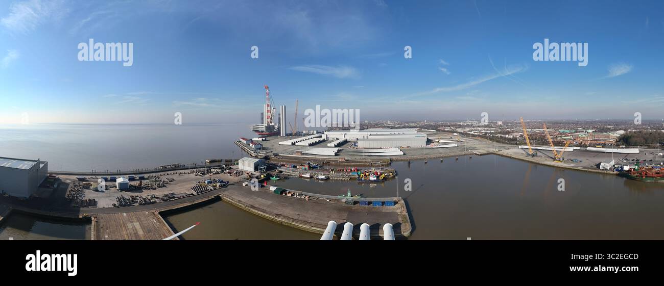 aerial view of Siemens Gamesa Renewable Energy factory, offshore wind ...