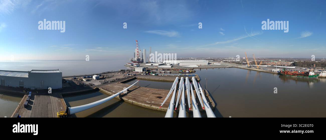 aerial view of Siemens Gamesa Renewable Energy factory, offshore wind ...