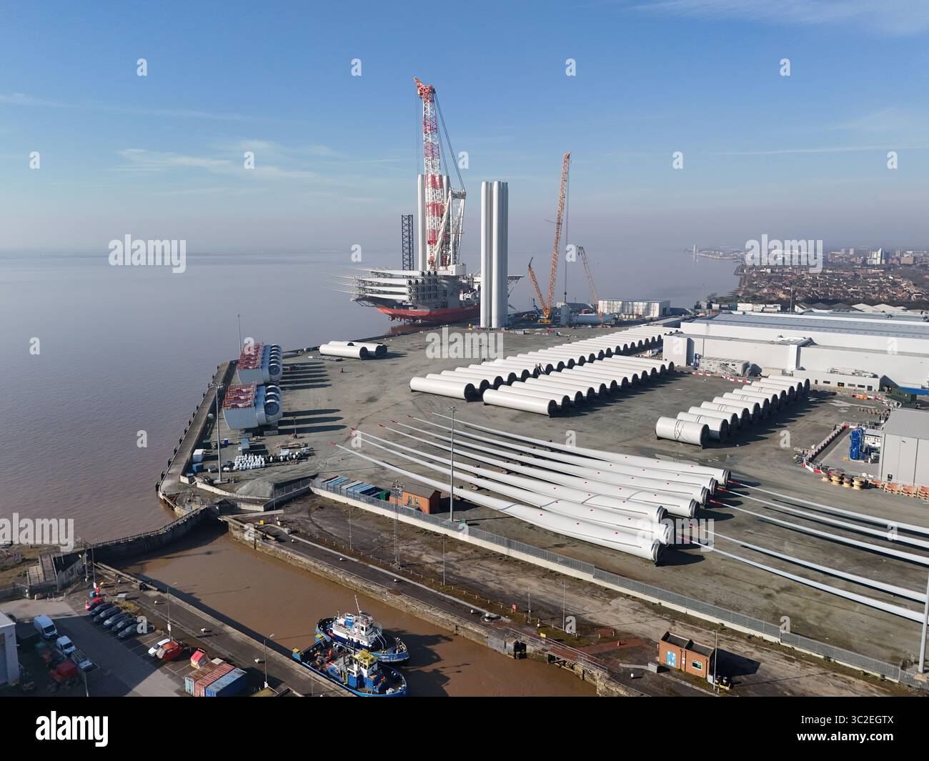 aerial view of Siemens Gamesa Renewable Energy factory, offshore wind ...