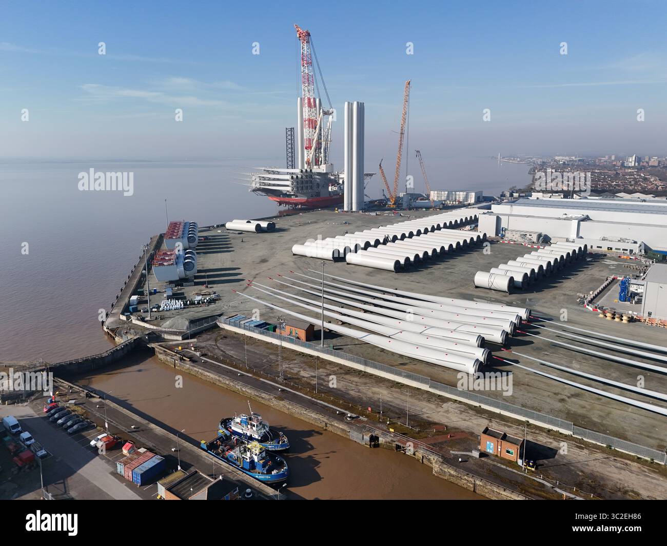 aerial view of Siemens Gamesa Renewable Energy factory, offshore wind ...