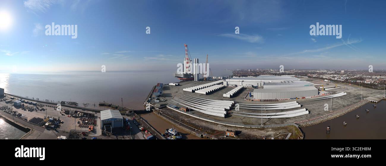 aerial view of Siemens Gamesa Renewable Energy factory, offshore wind ...