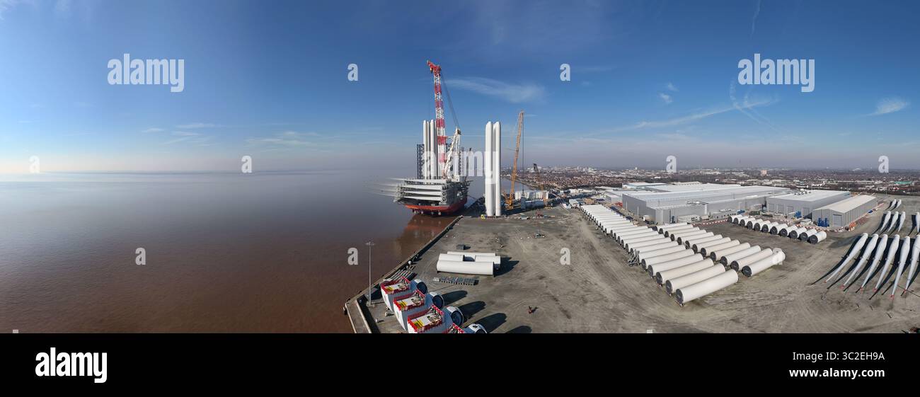 aerial view of Siemens Gamesa Renewable Energy factory, offshore wind ...