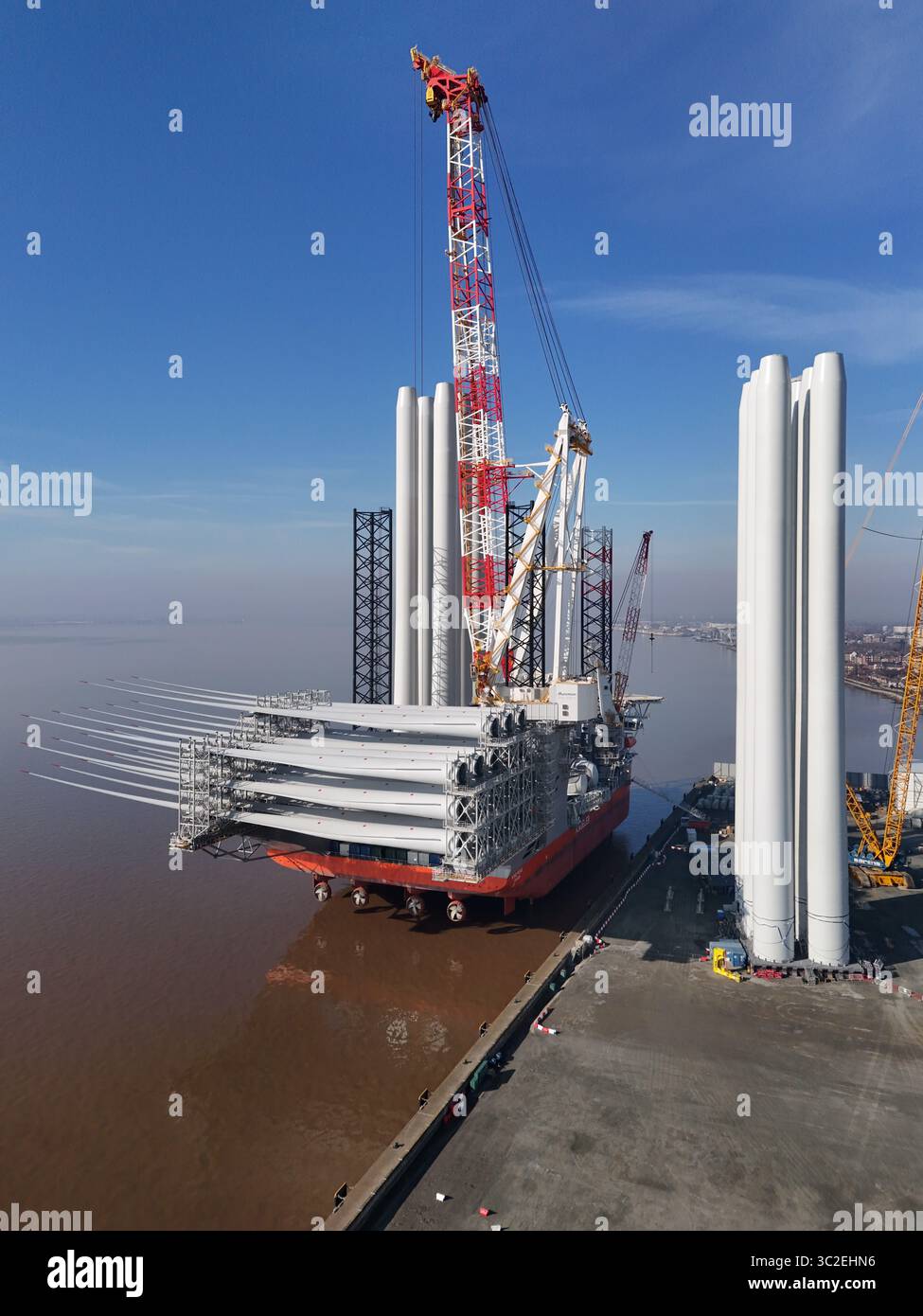 aerial view of Siemens Gamesa Renewable Energy factory, offshore wind ...