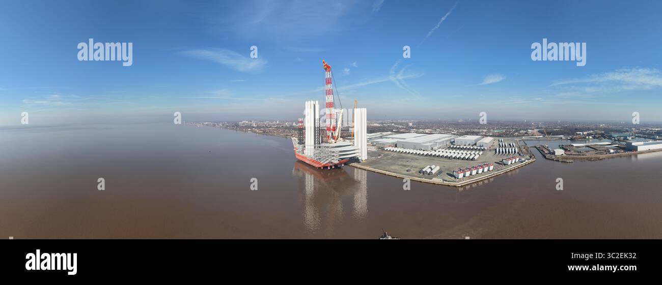 aerial view of Siemens Gamesa Renewable Energy factory, offshore wind ...