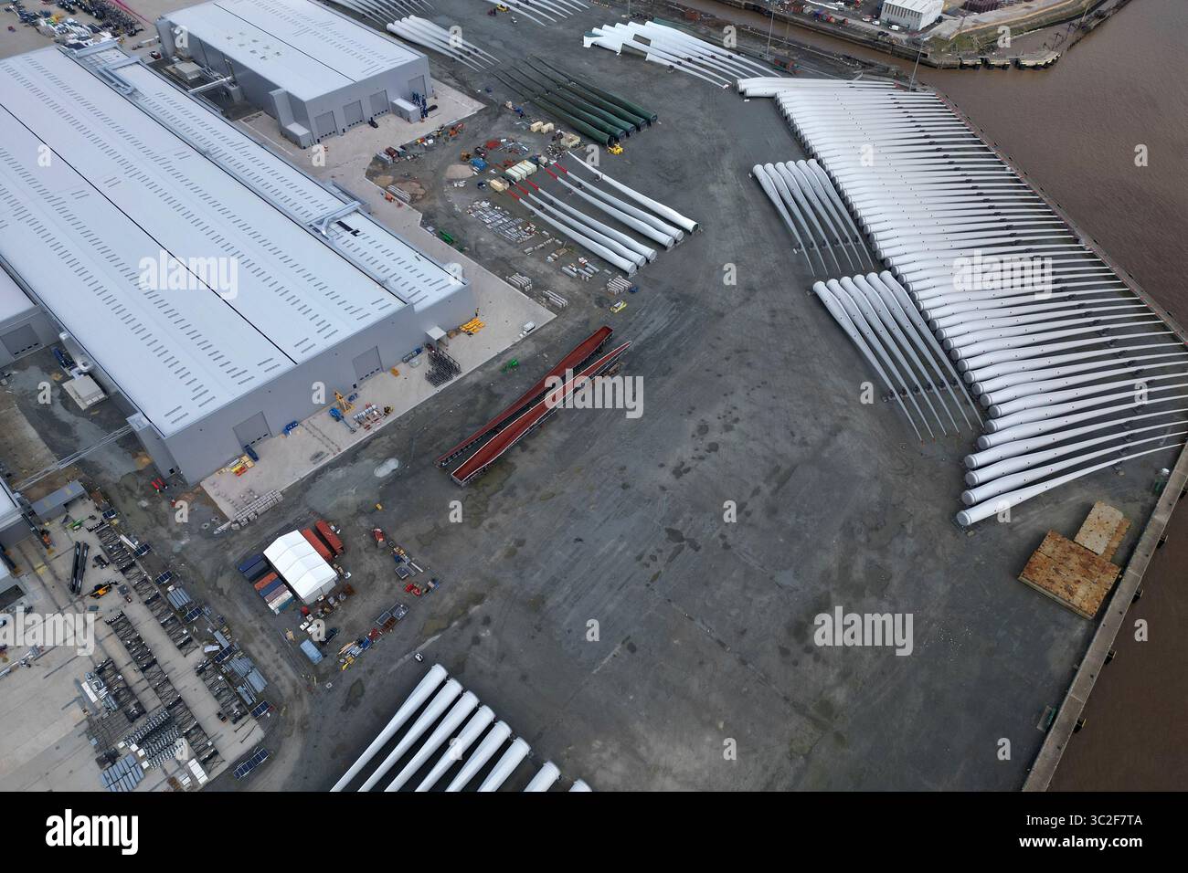 aerial view of Siemens Gamesa Renewable Energy factory, offshore wind ...