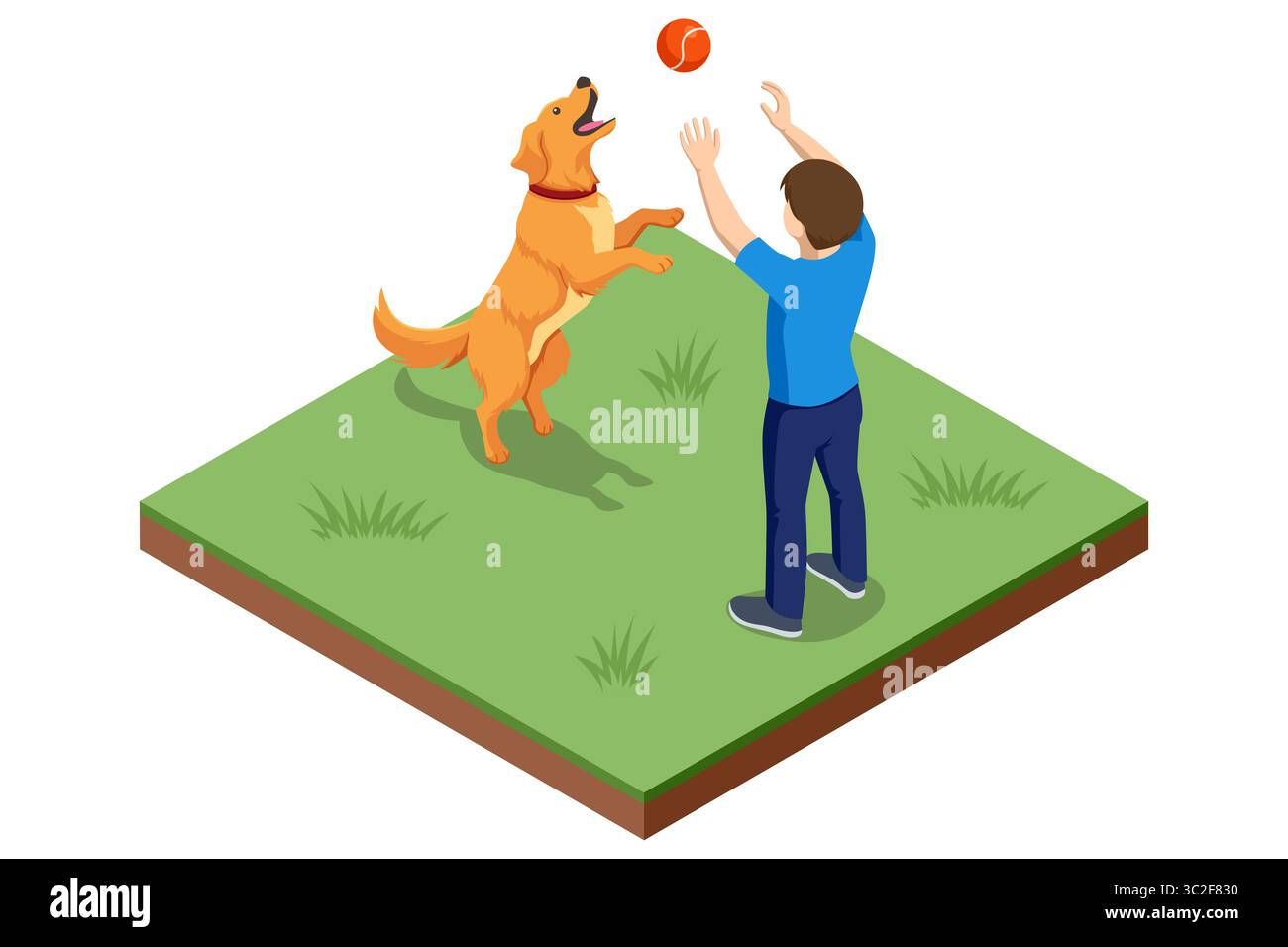 illustration of a person playing with a golden retriever dog, throwing ...