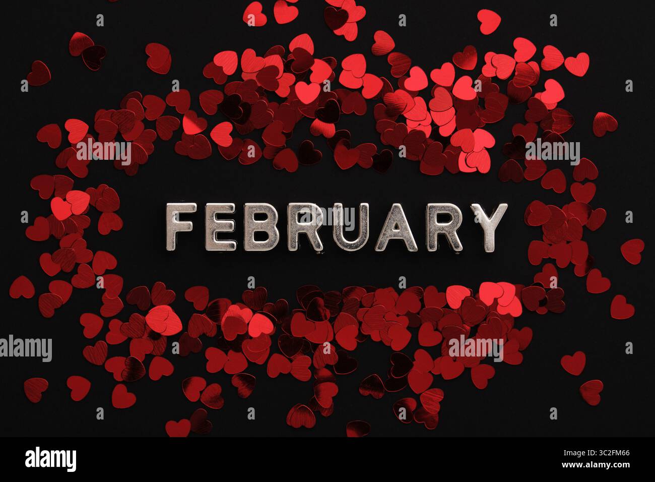 Text of white metallic letters February in English on the background ...