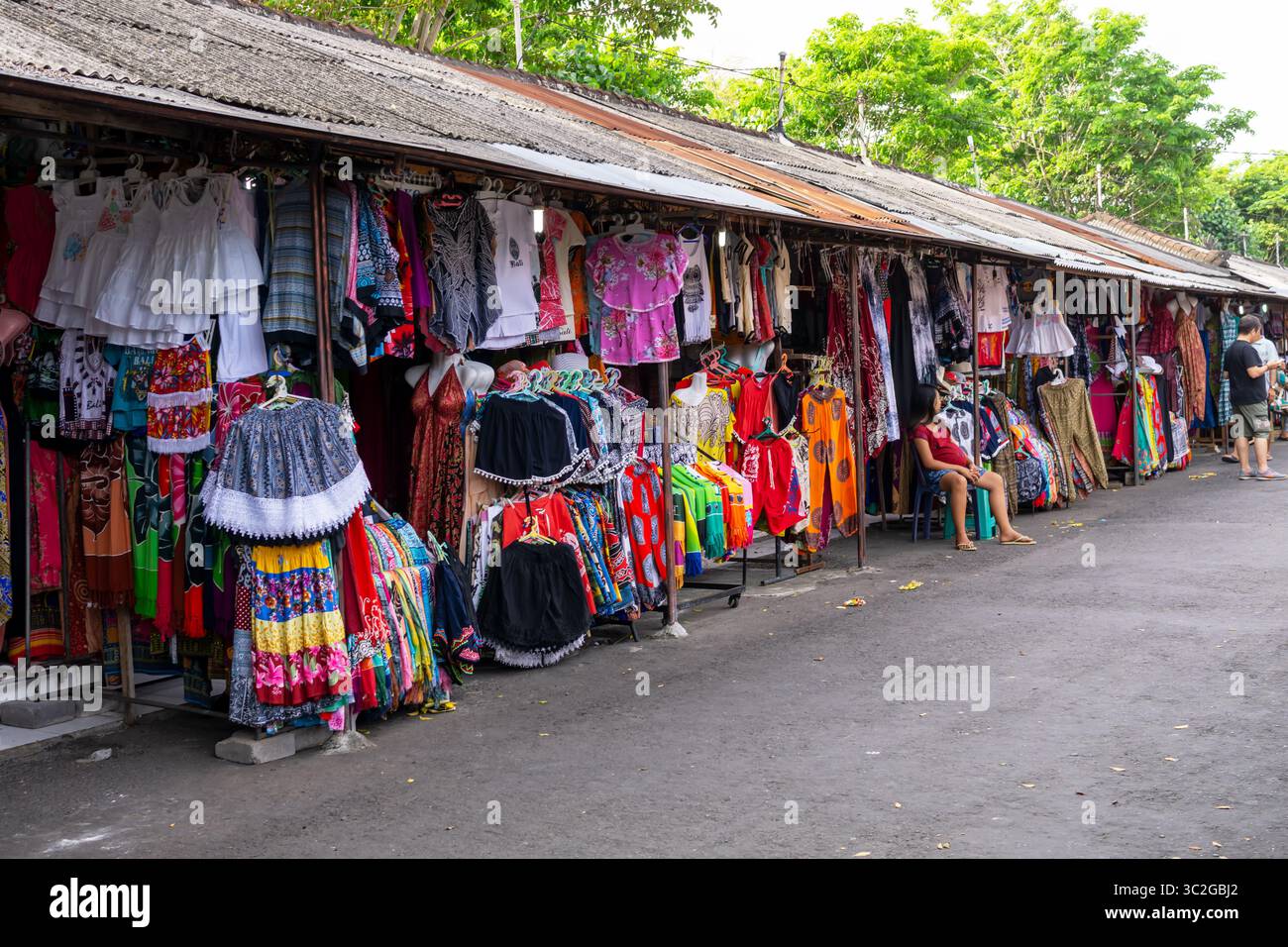 Bali, Indonesia - Sept 15, 2018: Rows of street vendors in Tanah Lot ...