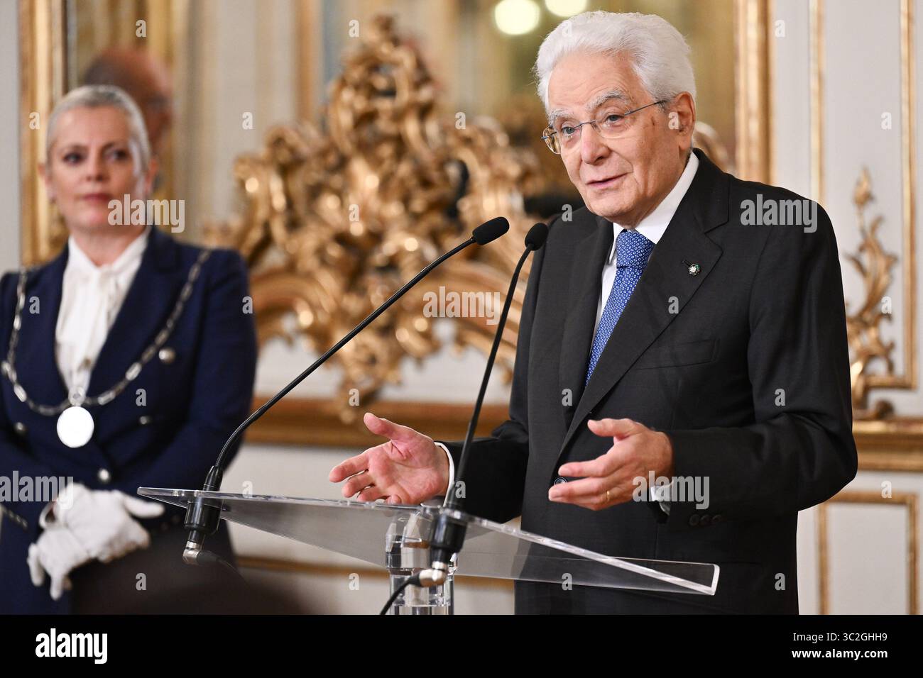 Sergio Mattarella, President of the Italian Republic attend the meeting ...