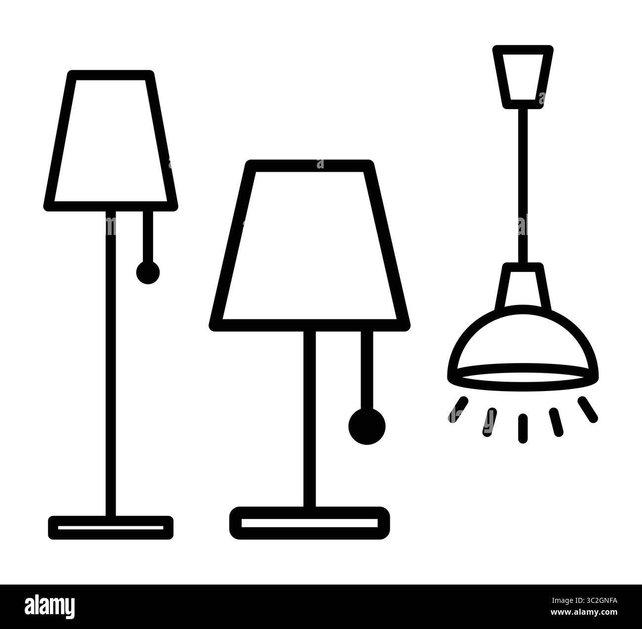 This illustration features minimalistic line art designs of floor lamps ...