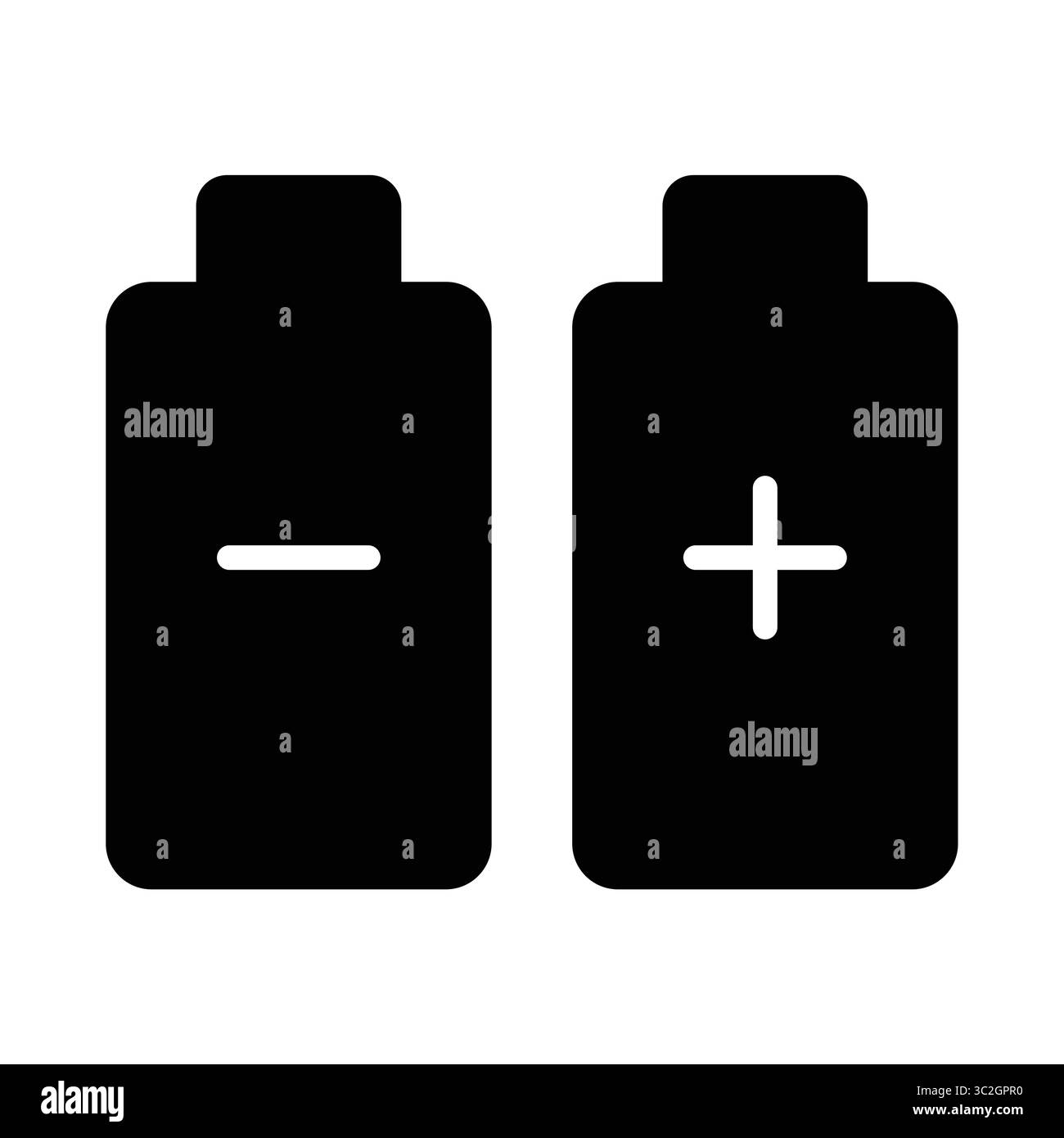 Minimalist icons of battery symbols depicting positive and negative ...