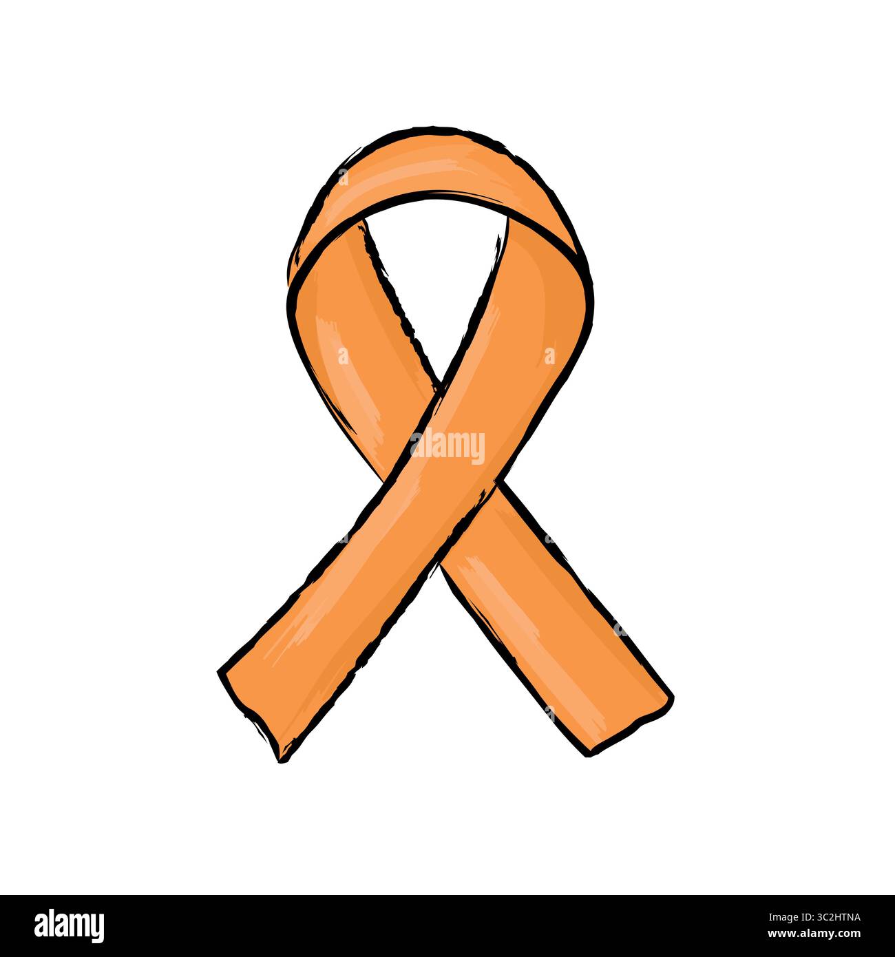 Orange ribbon isolated for Multiple sclerosis. Vector hand drawn ...