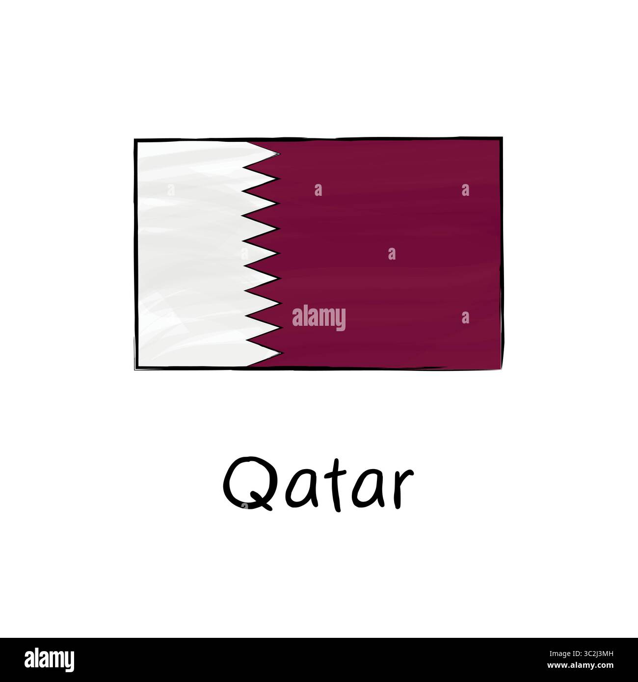 Hand-drawn vector illustration of the Qatar national flag in doodle ...
