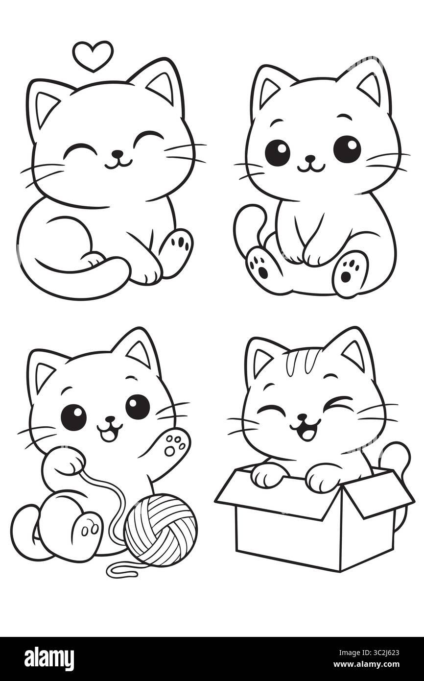 Adorable kittens coloring page with cute cat poses Stock Vector Image ...