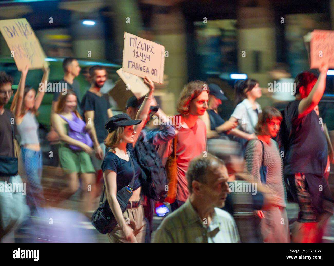 Kyiv, Ukraine 23th July, 2025, Ukrainian citizens marching at night ...