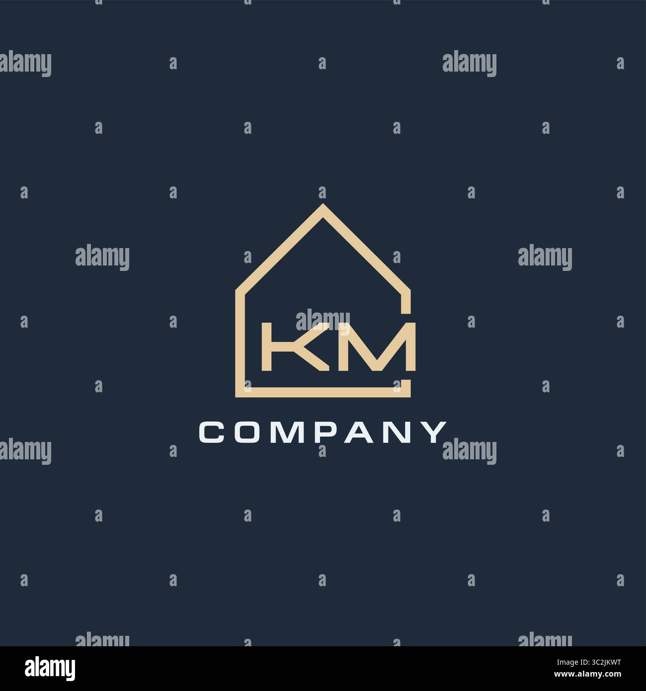 Initial letter KM real estate logo with simple roof style design ideas ...