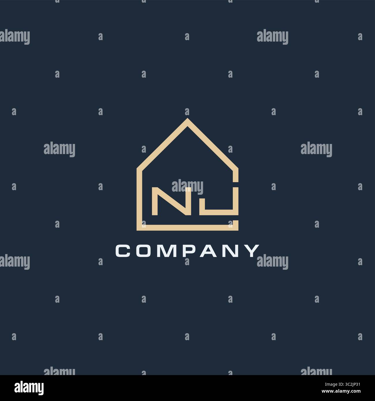 Initial letter NJ real estate logo with simple roof style design ideas ...