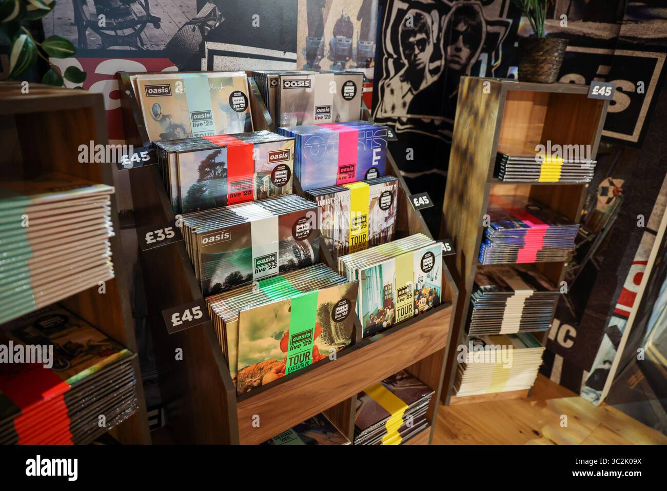 Large selection of Oasis vinyl albums are seen on display in an Oasis ...