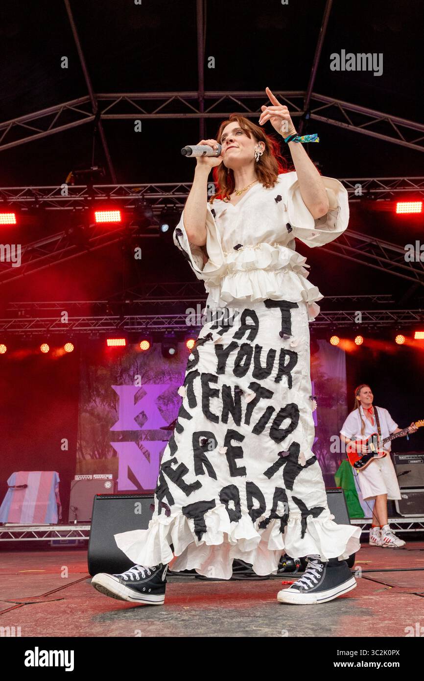 The lead singer Kate Nash, performing live on stage at the Splendour ...