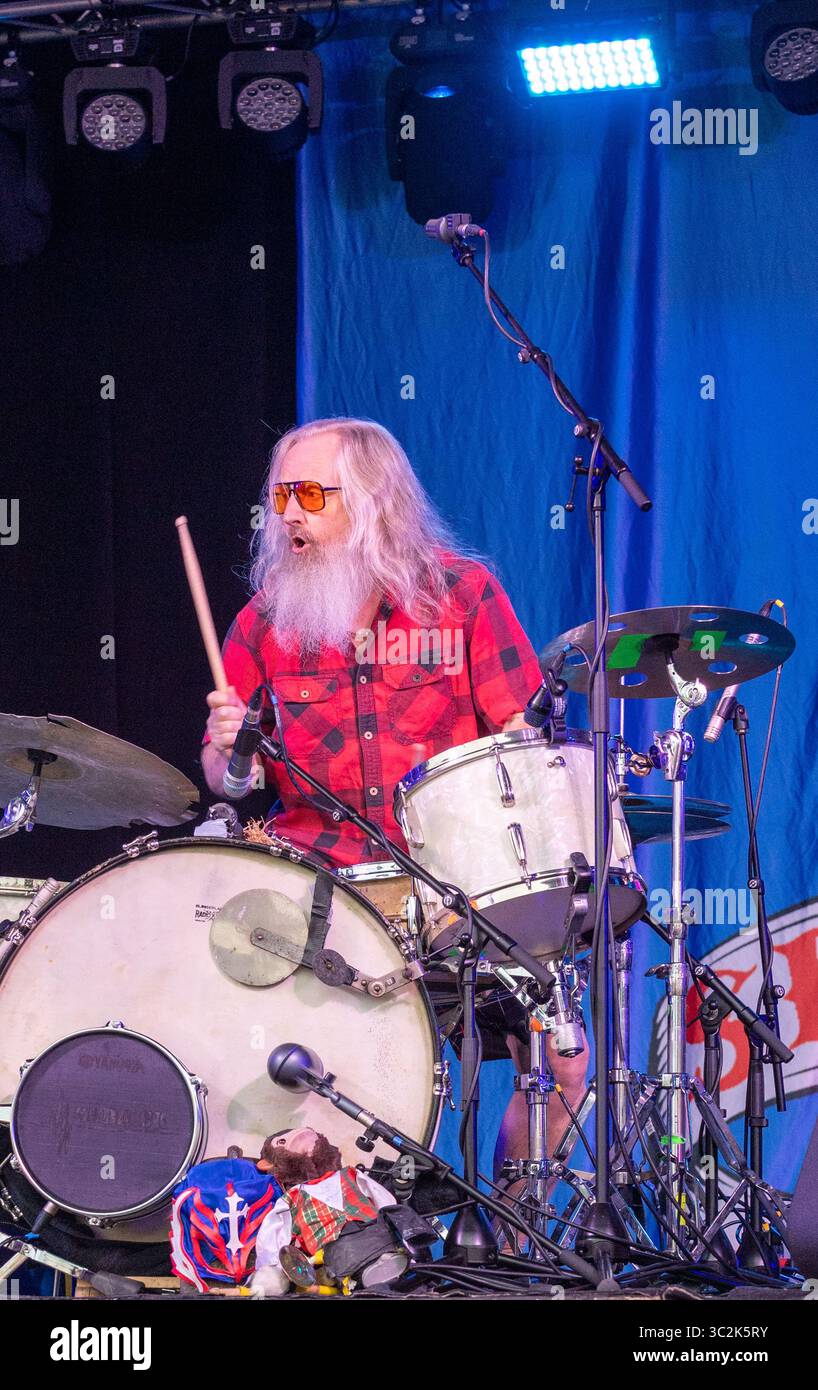 Seasick Steve's drummer Dan Magnusson performing live on stage at the ...