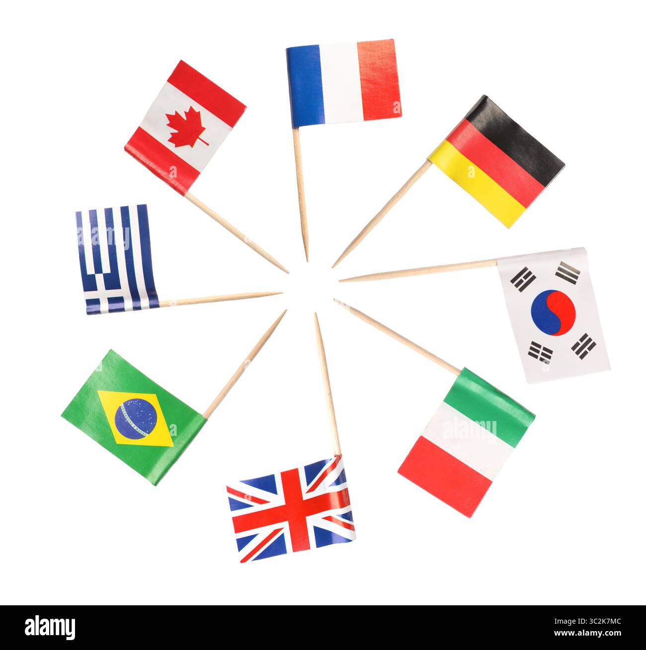Small paper flags of different countries isolated on white, set. France ...