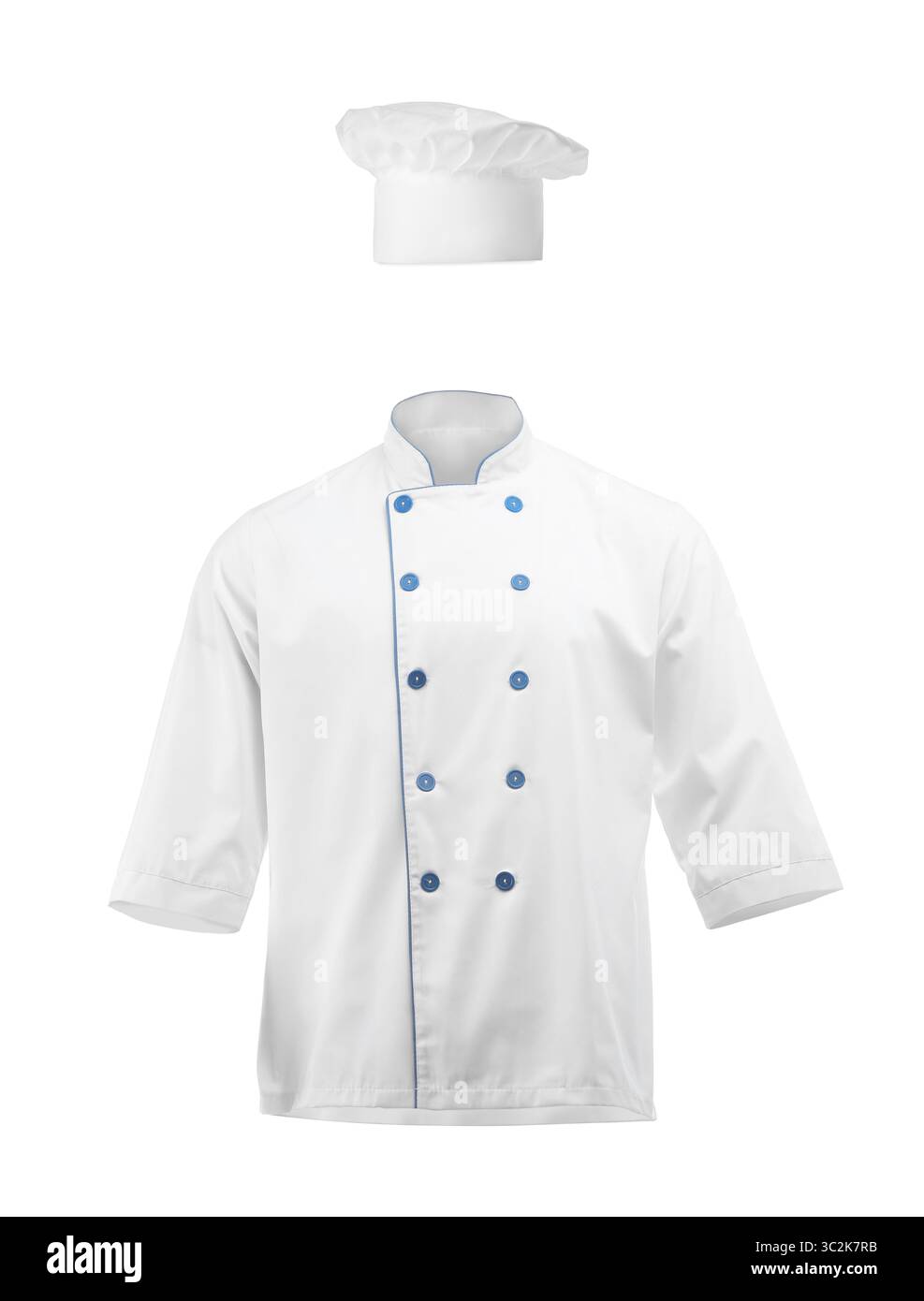 Chef's uniform in air against white background. Toque and jacket Stock ...
