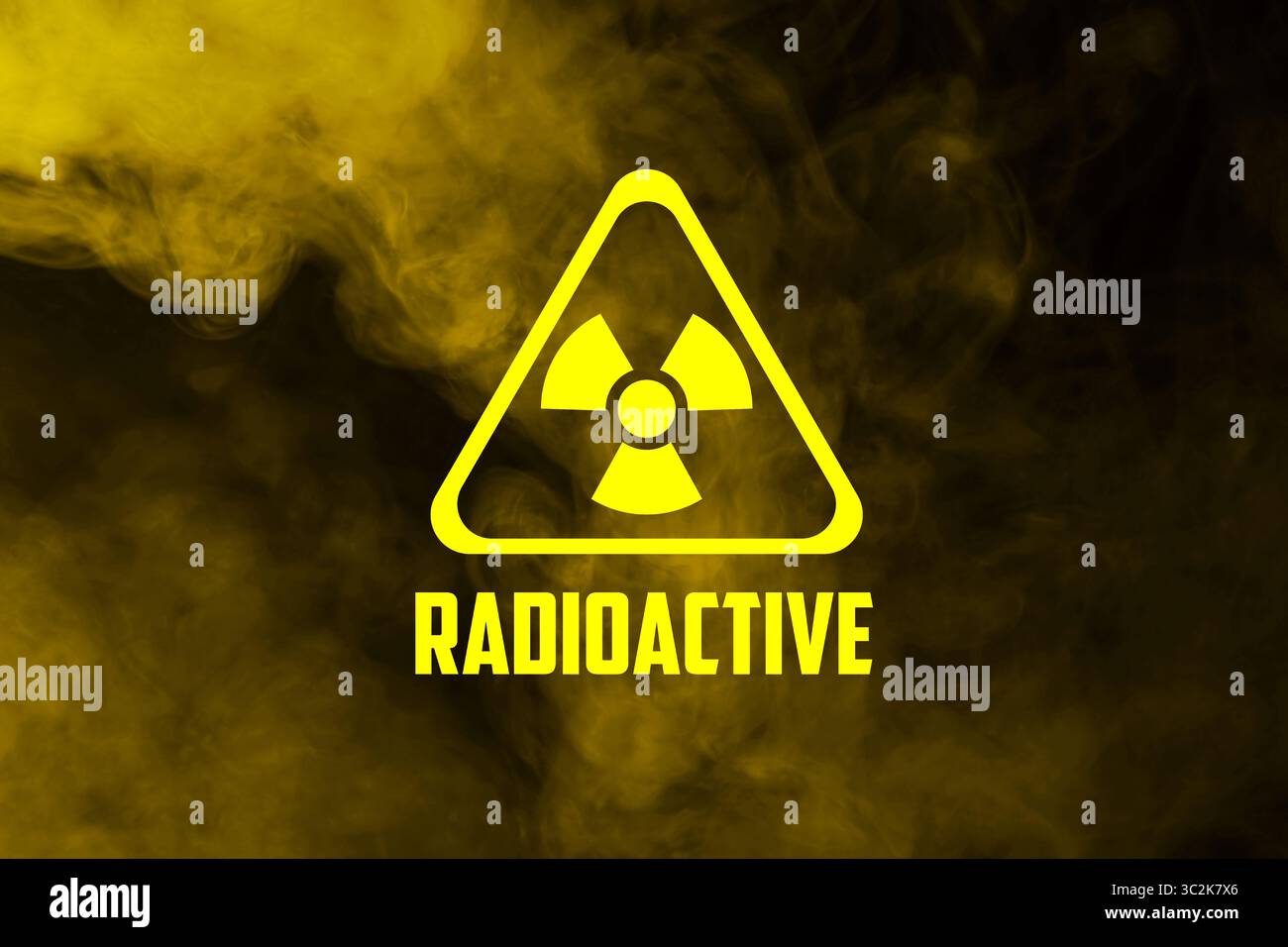 Radioactive sign and yellow toxic smoke against black background Stock ...