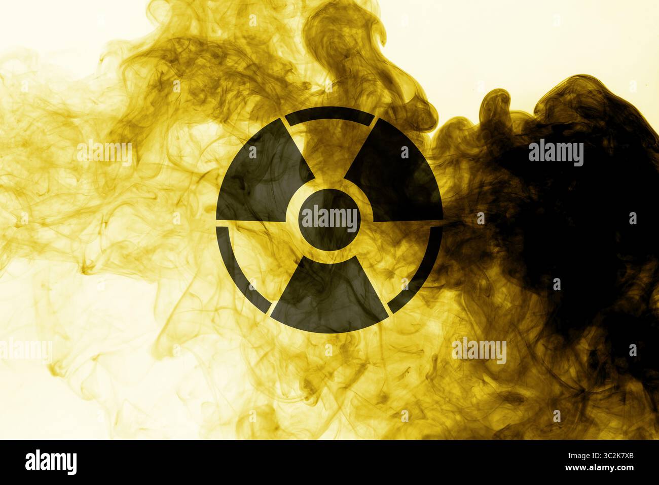 Radioactive sign and yellow toxic smoke against white background Stock ...