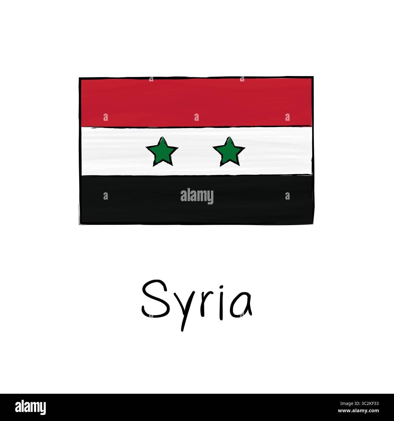 Syria flag with outline and signature isolated on a white background ...