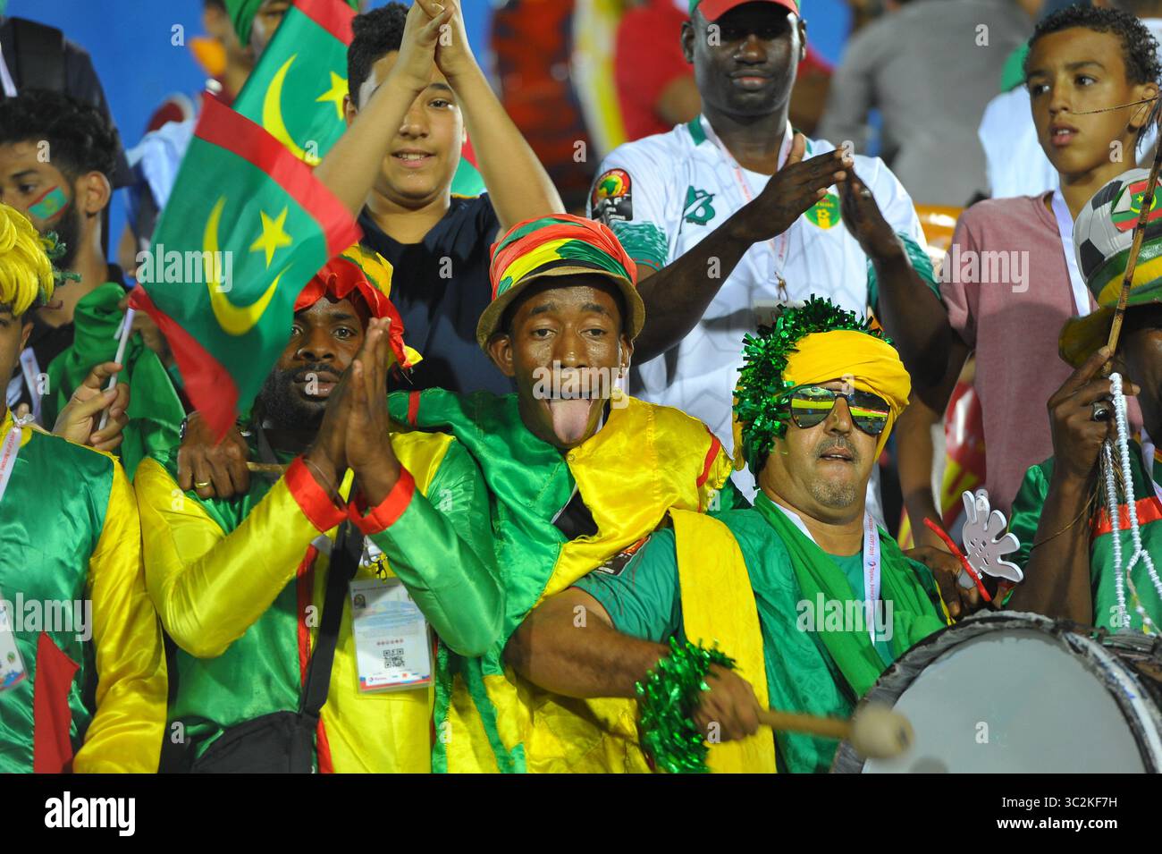 July 2, 2019 - Suez, Egypt - Supporters of Mauritania during the match ...