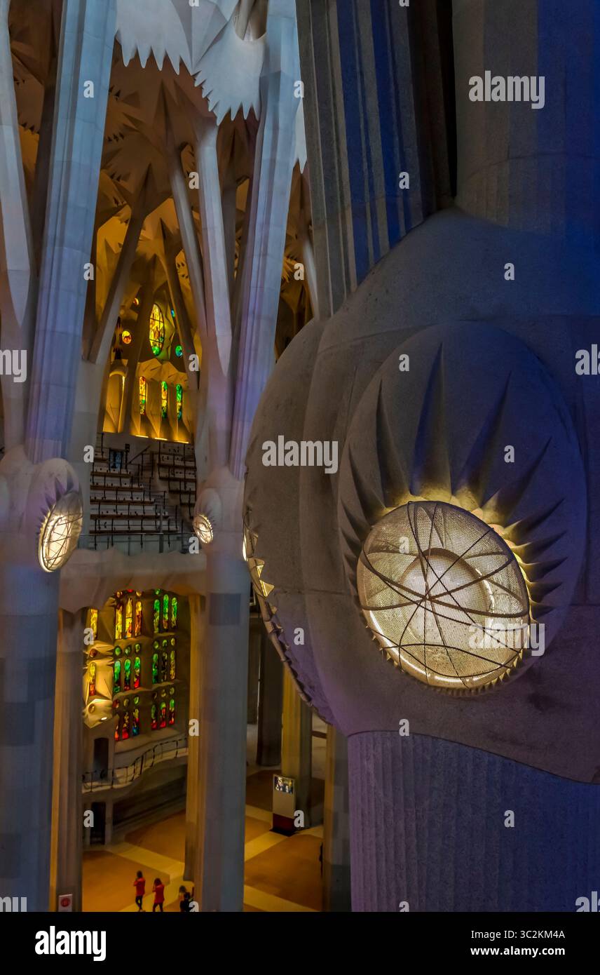 Close-up of a Column and Stained Glass in Antoni Gaudi Sagrada Familia ...