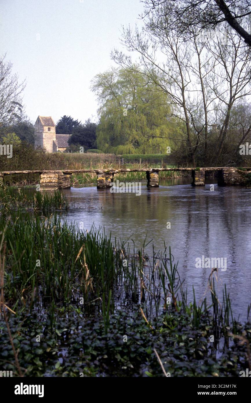 5 April 2002: The ancient clapper bridge over the River Leach at ...